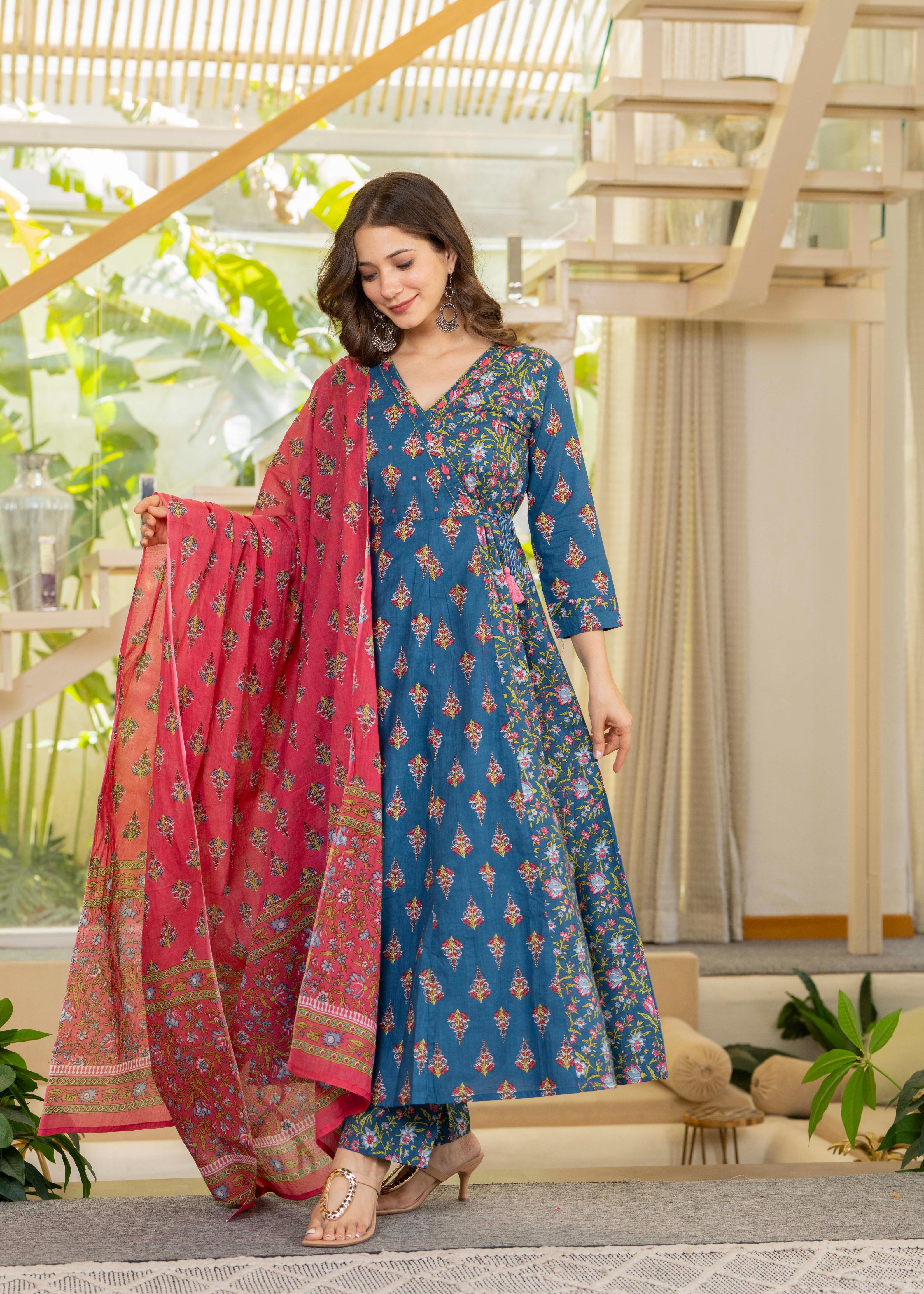 BLUE PINK ANGRAKHA ANARKALI – Auranic.co